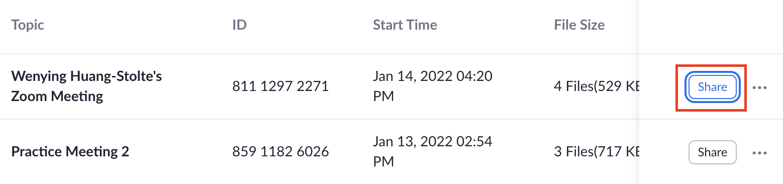 Share button for a Zoom cloud recording — York College / CUNY