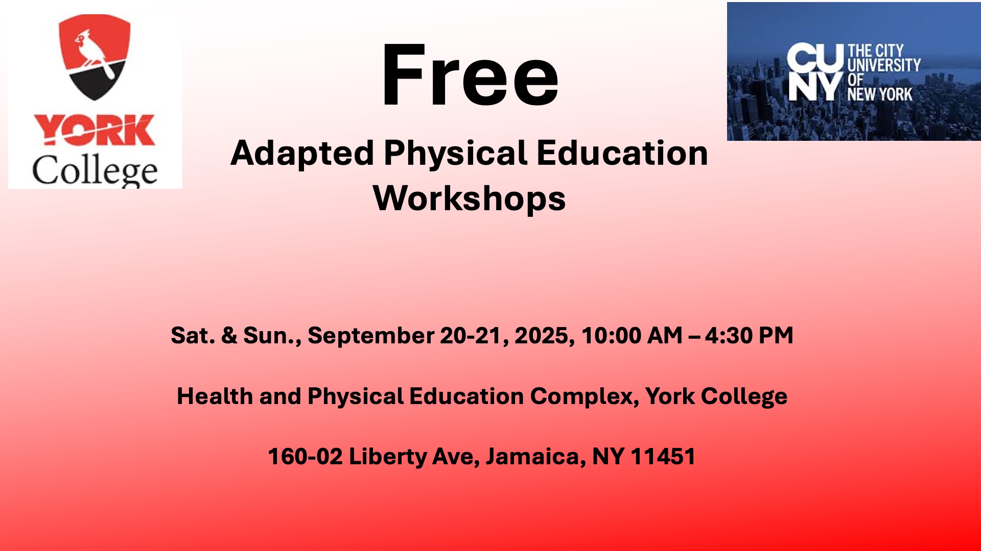Free Adapted Physical Education Workshops - York College / City ...